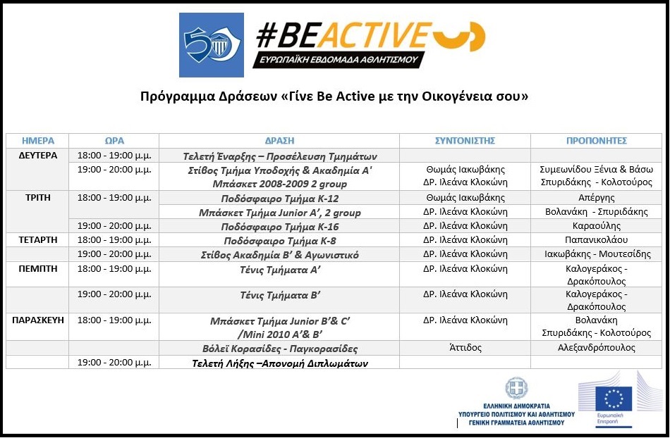Πρόγραμμα Δράσεων_BeActive – Αθλητικός Όμιλος Βουλιαγμένης
